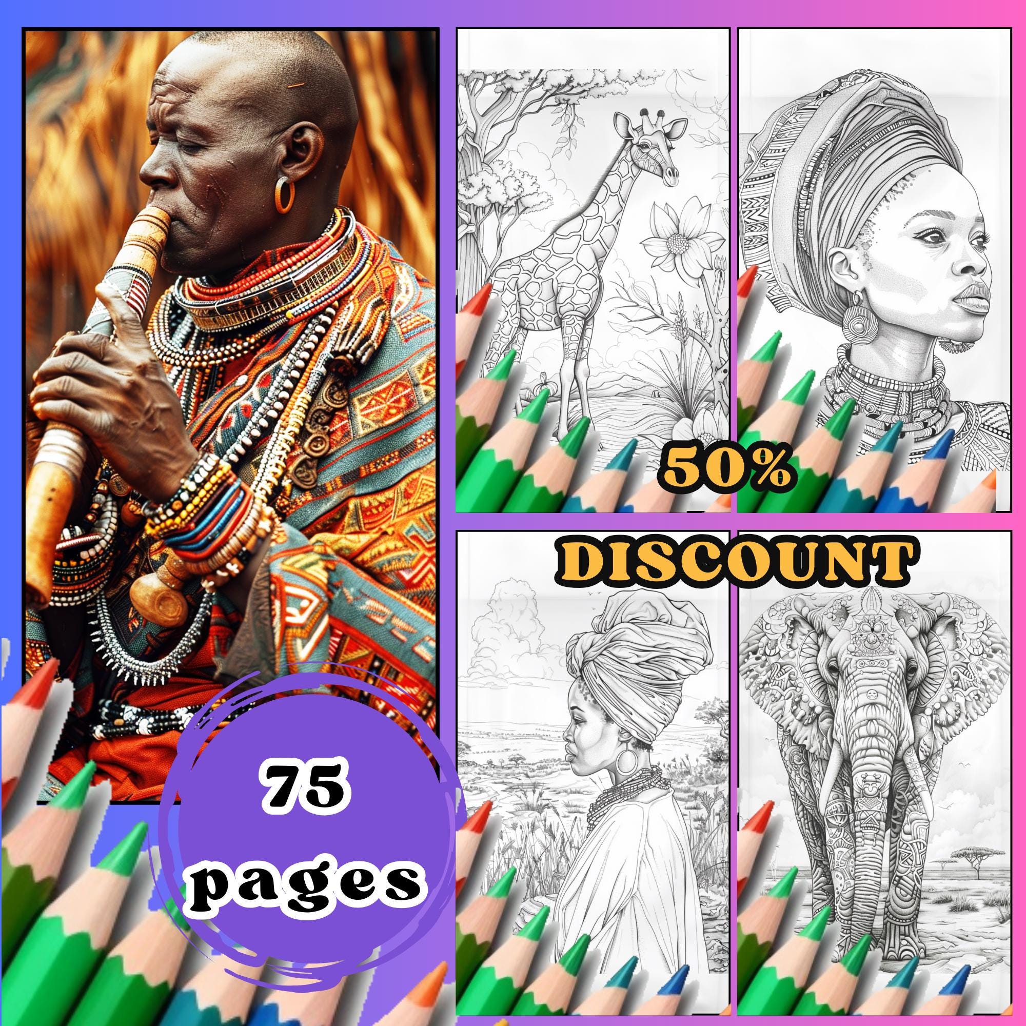 Bundle 75 Africa Coloring Pages, Adults Coloring Pages, African Animals ...