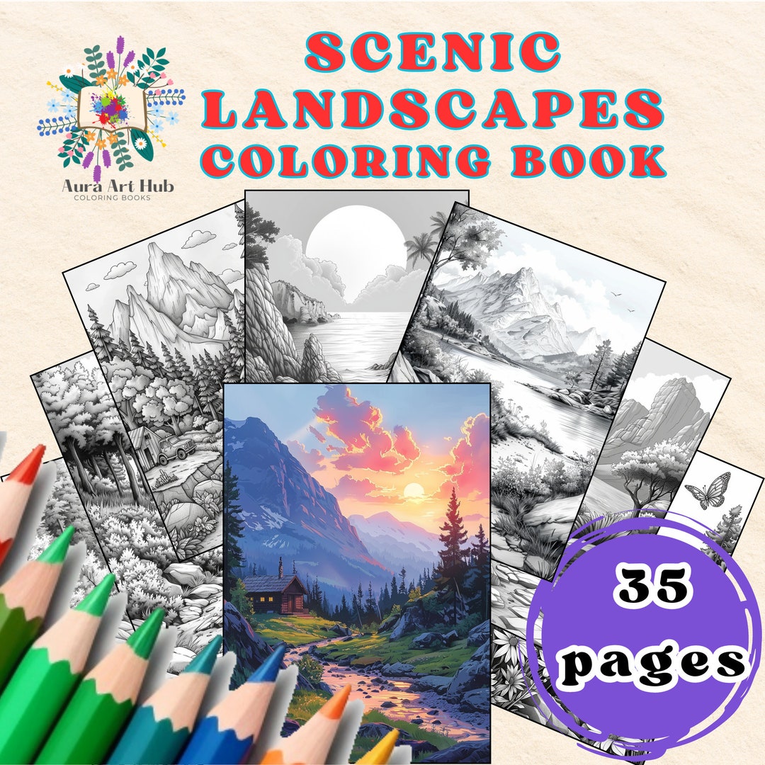 Scenic Landscapes Inspired Coloring Page, Enchanting Landscape Coloring ...