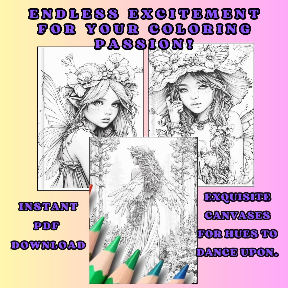35 Fairy Coloring Pages, Fairy Portraits Coloring Sheets, Enchanted ...