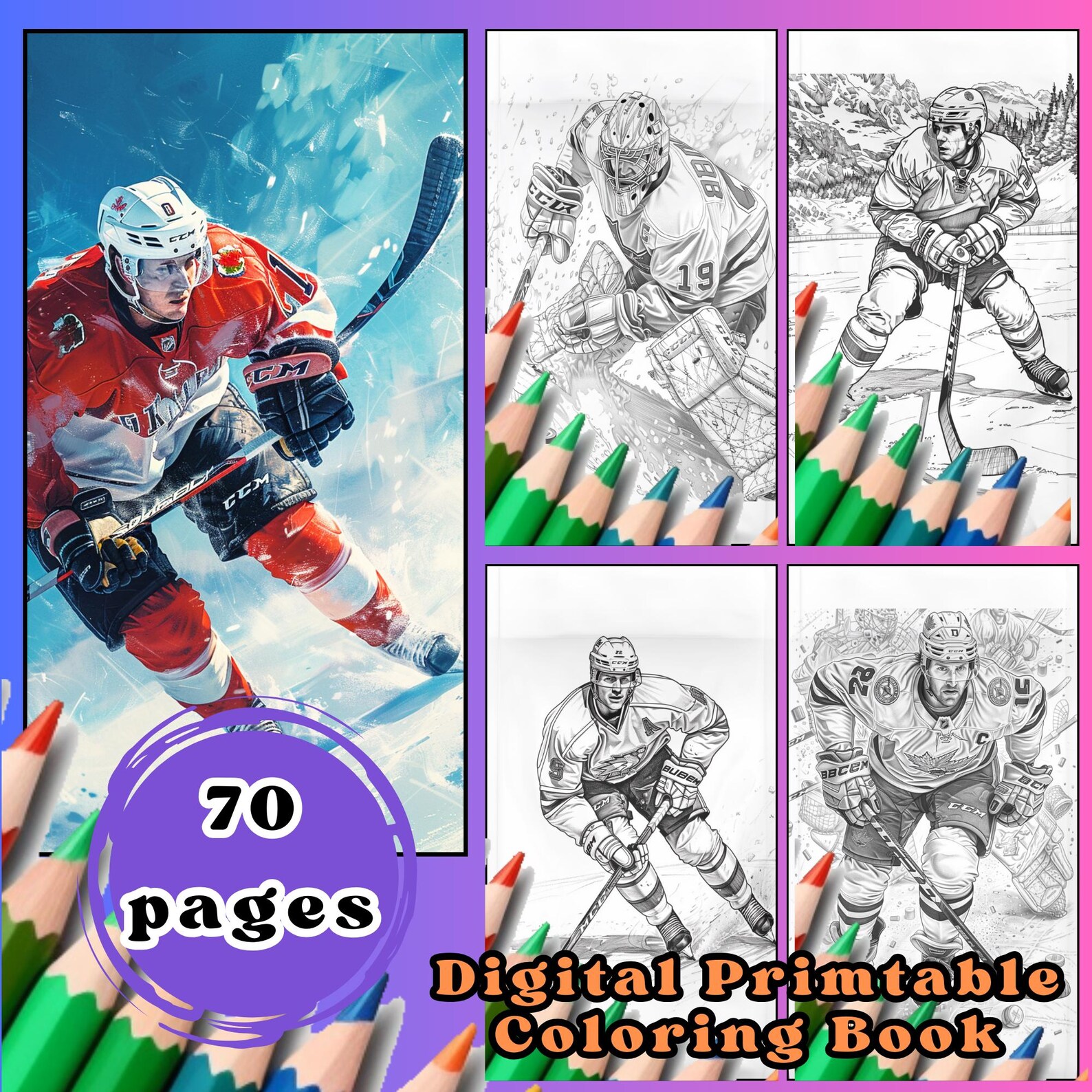 70 Hockey Coloring Page, Adults Coloring Page, Sports Coloring Sheets ...