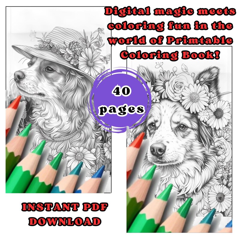 40 Puppies Coloring Page, Cute for Kids Coloring Sheets, Cat and Dog ...
