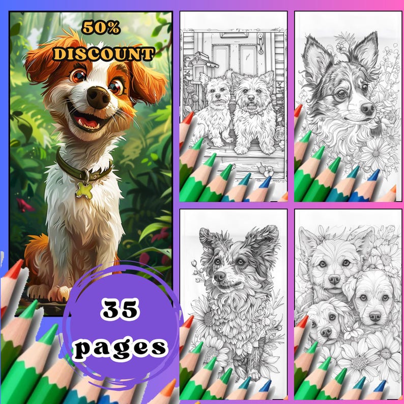 35 Puppies Coloring Page, Cute for Kids Coloring Sheets, Cat and Dog ...