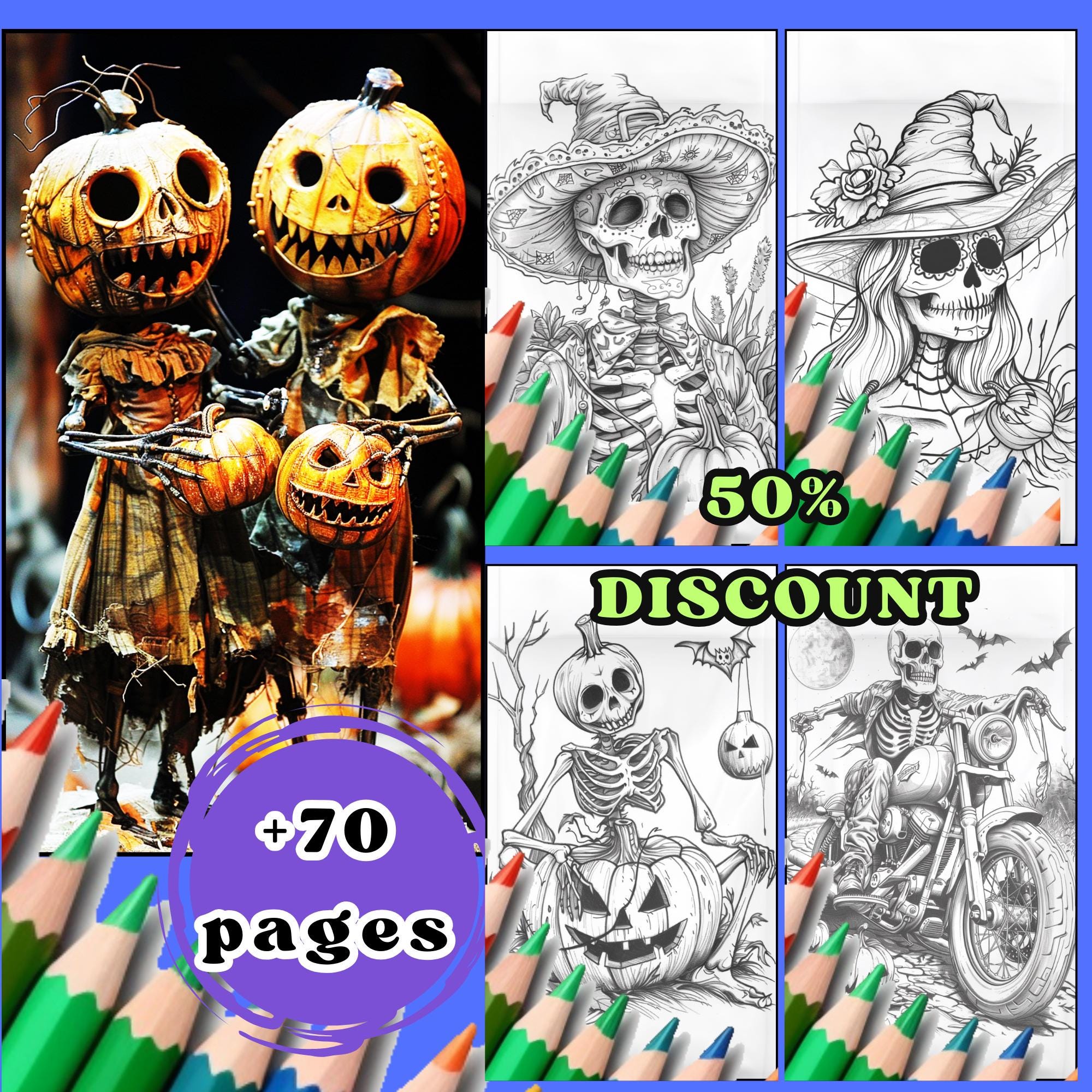 70 Skull Halloween Coloring Pages, Horror Coloring Pages, Haunted House ...