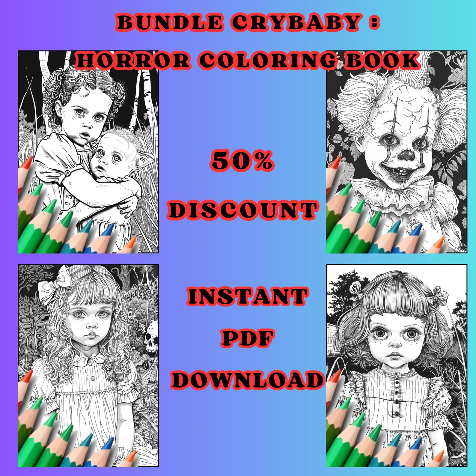Bundle Crybaby Horror Coloring Pages, Cute Monster Coloring Pages ...