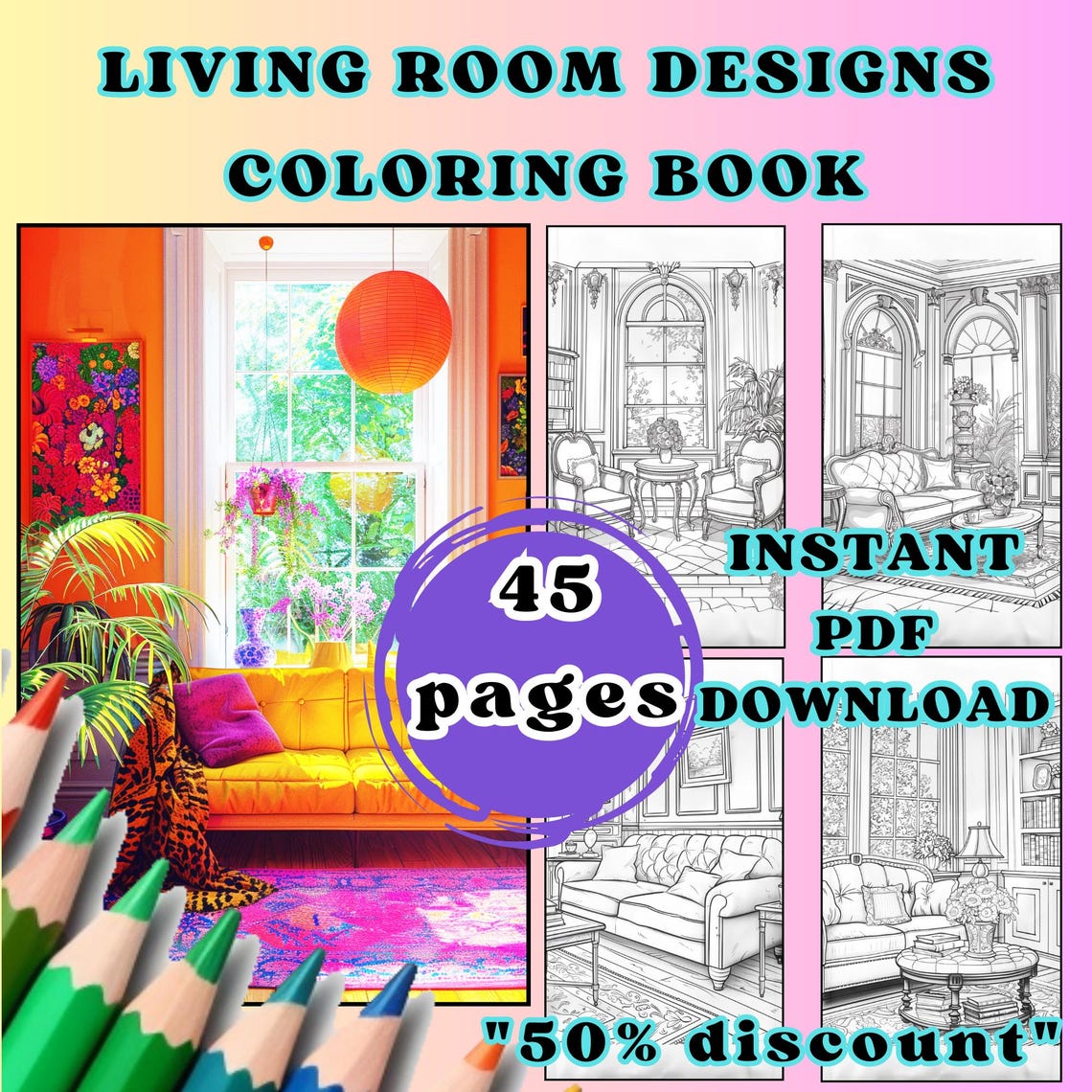 45 Living Room Coloring Page, Modern Interior Design Coloring Page ...