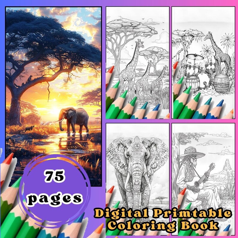 Bundle 75 Africa Coloring Pages, Adults Coloring Pages, African Animals ...