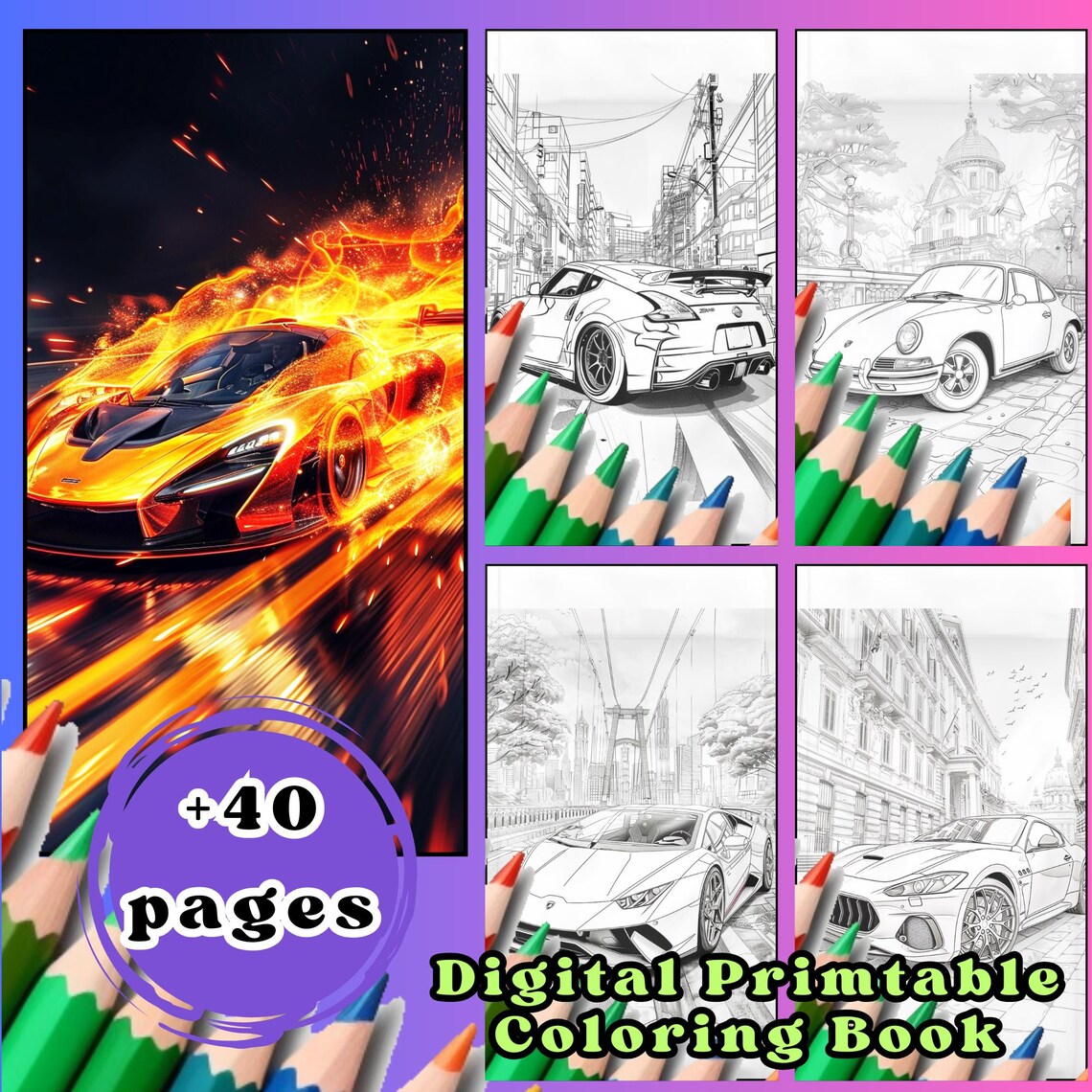 40 Supercars Coloring Page, Cute Cars Kids Coloring Sheets, Porsche ...