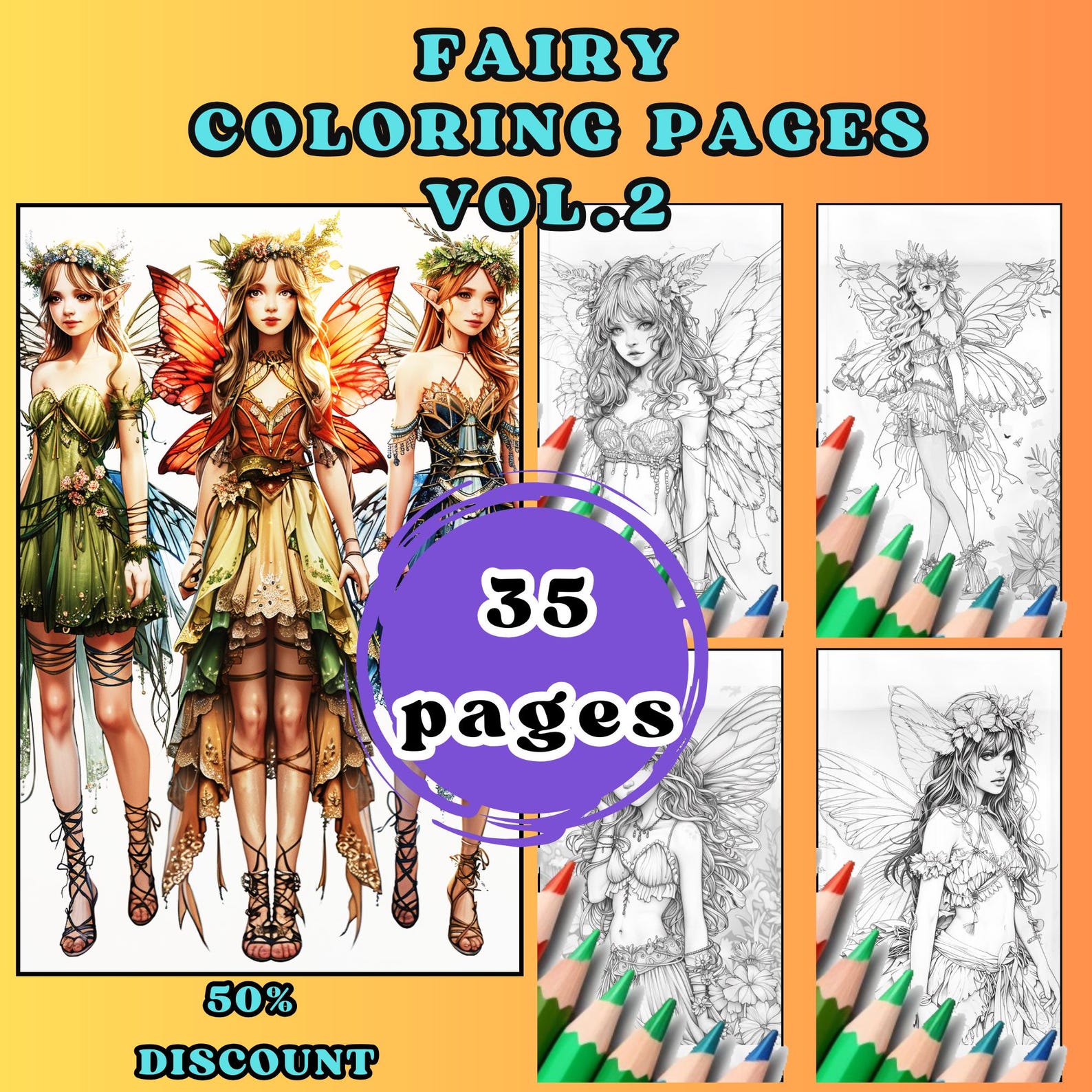 35 Fairy Coloring Pages, Fairy Portraits Coloring Sheets, Enchanted ...