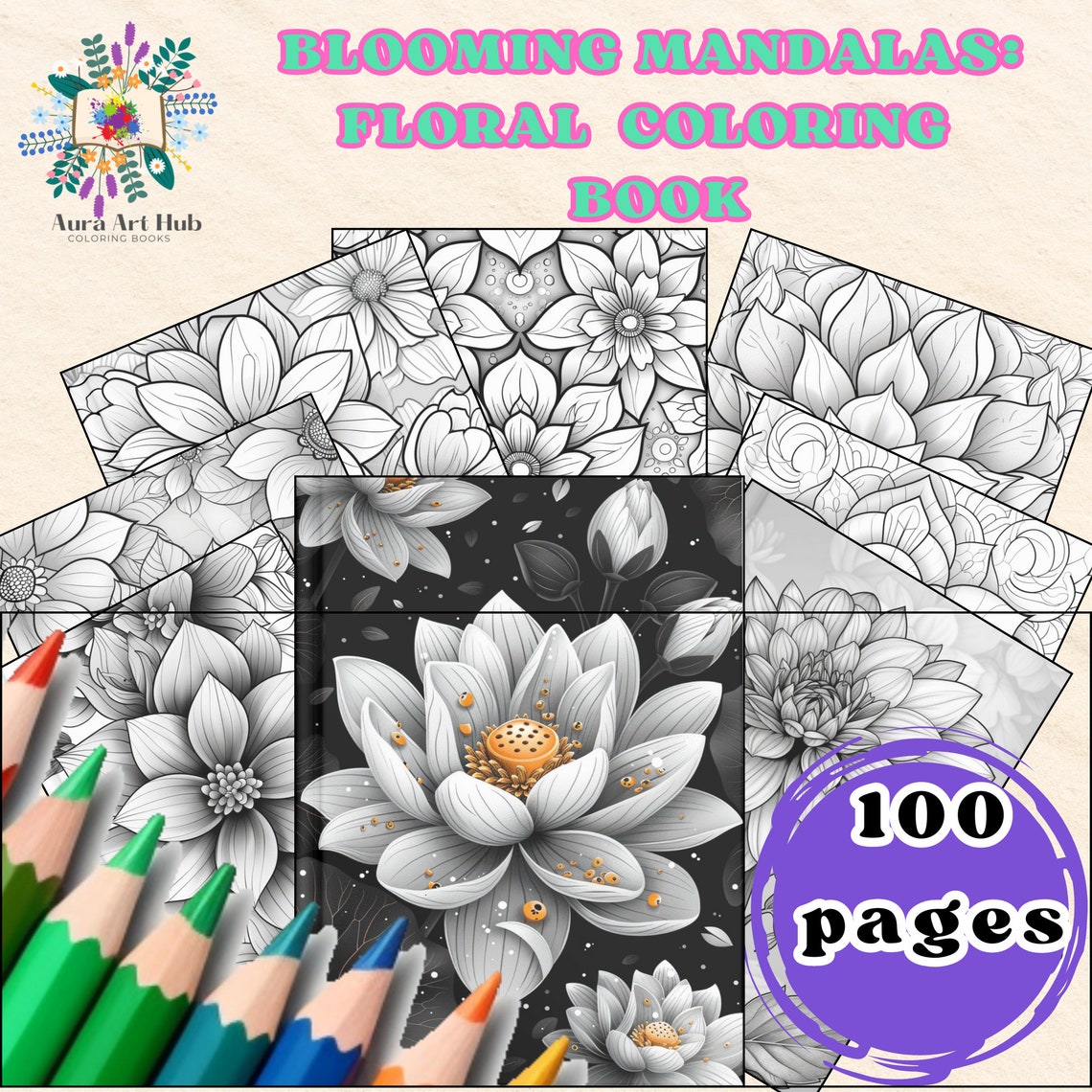 100 Blooming Mandalas Flora Coloring Page, Adults Coloring Pages, Cute ...