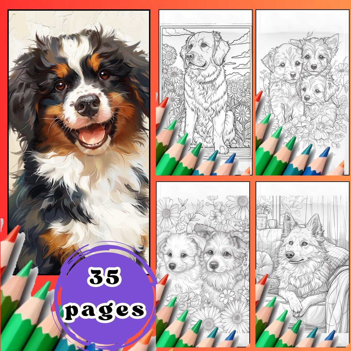 35 Puppies Coloring Page, Cute for Kids Coloring Sheets, Cat and Dog ...