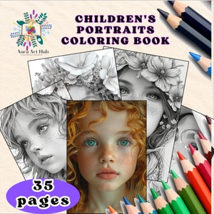 35 Children's Portraits Coloring Page, Adults Coloring Pages, Cute Kids ...