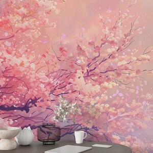 Pink Sakura in Bloom Mural, Custom Size Wallpaper, Peel and Stick ...