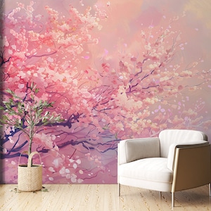Bright Pink Sakura in Bloom Wall Mural, High Resolution Wall Print ...