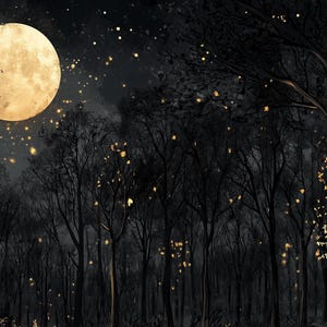 Enchanting Night Forest Mural, Moon and Starry Sky Peel and Stick, Dark ...