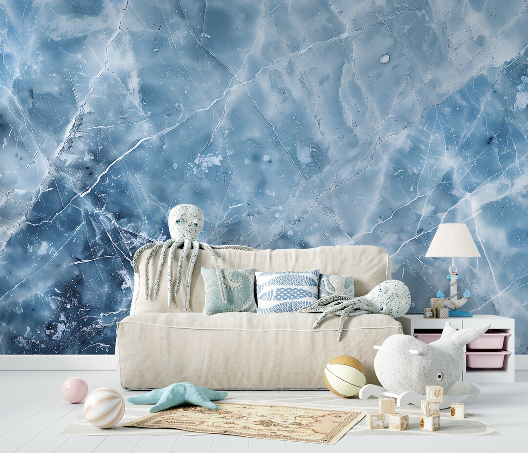 Blue Ice Wall Mural, Soft Blue Marble Wallpaper, Peel and Stick ...