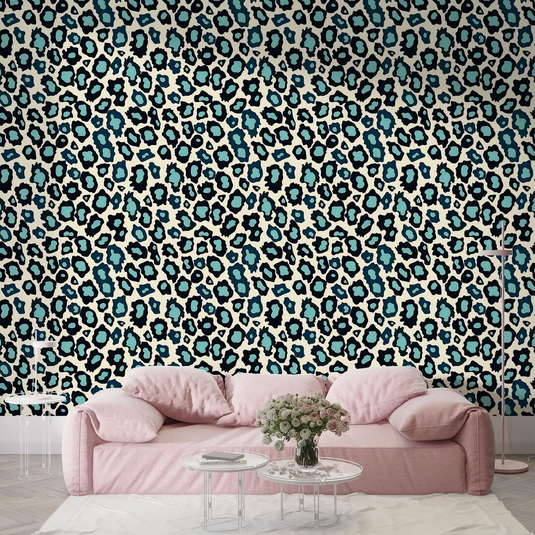 Blue Leopard Print Wallpaper, Modern Cheetah Pattern Mural, Safari Peel ...
