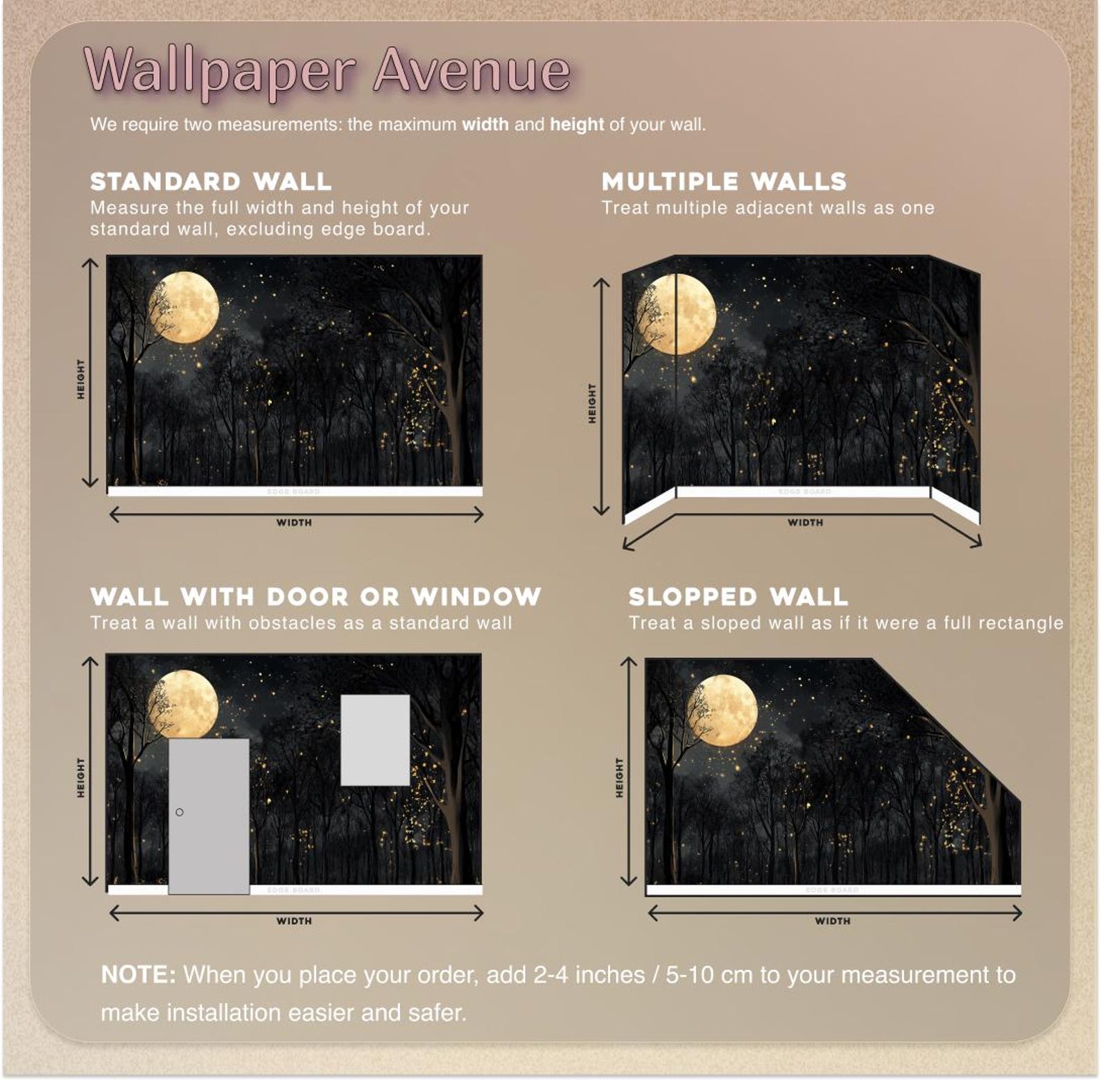 Enchanting Night Forest Mural, Moon and Starry Sky Peel and Stick, Dark ...