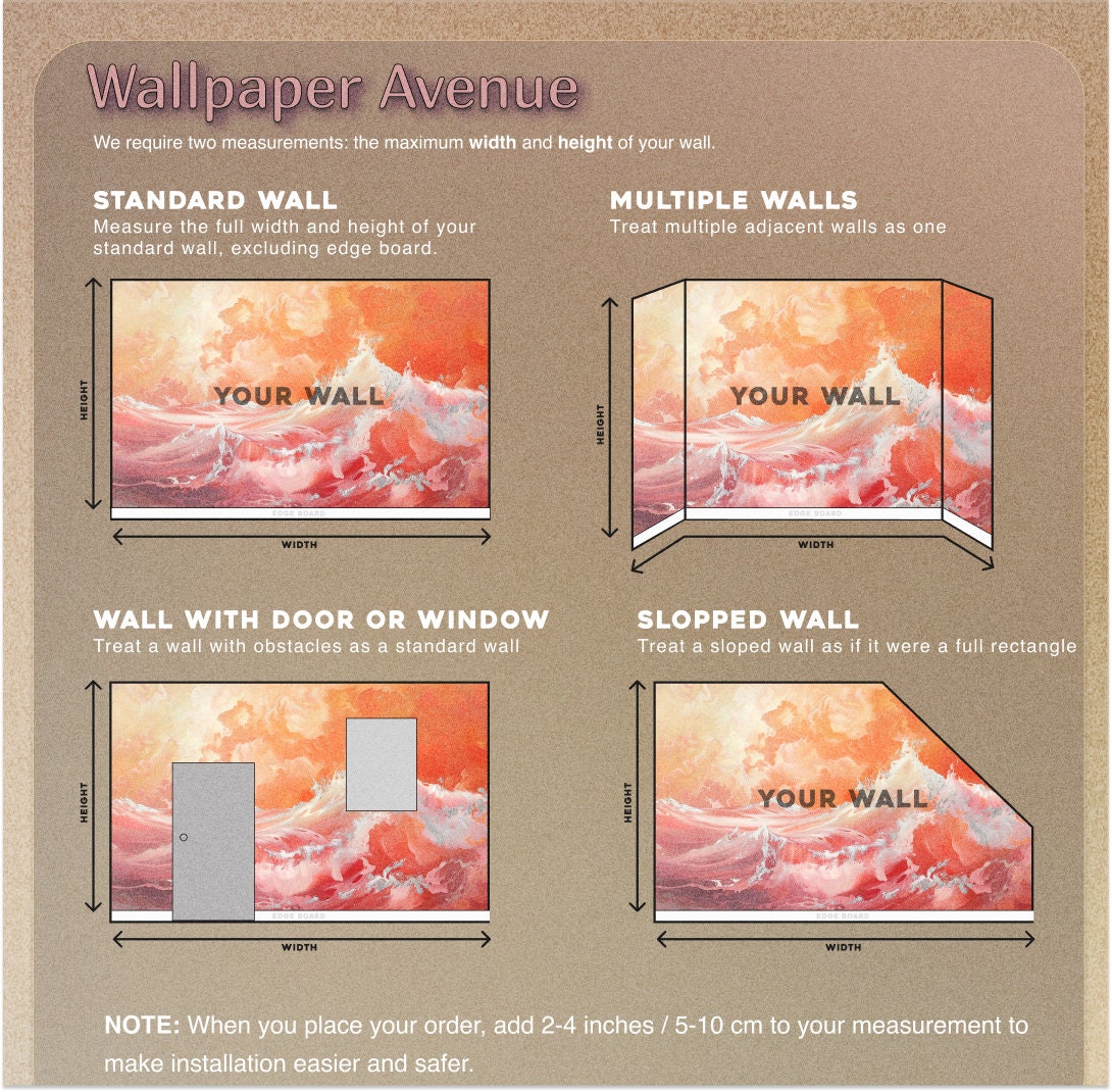 Abstract Ocean Waves Mural, Coral, Pink, and Silver Sea, Dynamic Peel ...