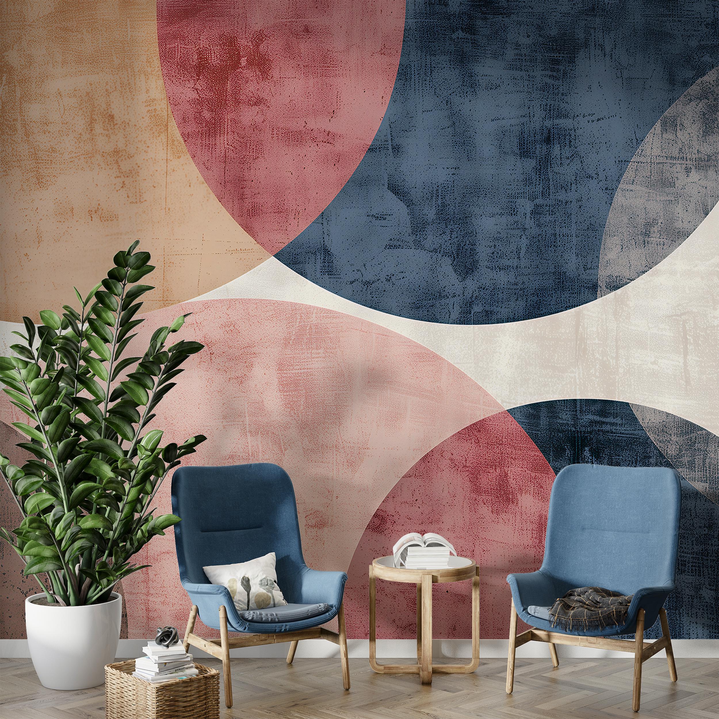 Retro Abstract Mural, Geometric Design Peel and Stick. Muted Earthy ...