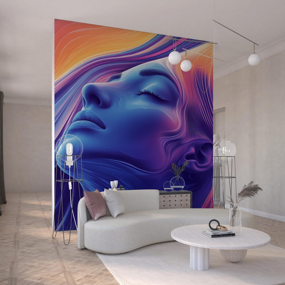 Surreal Face Artwork Style Mural, Vibrant Abstract Wall Design, Warm ...