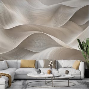 Beige Waves Mural, Elegant Fluid Pattern, Peel and Stick, Abstract ...