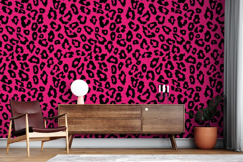 Vibrant Leopard Print Wallpaper, Hot Pink Wall Design, Trendy Accent ...