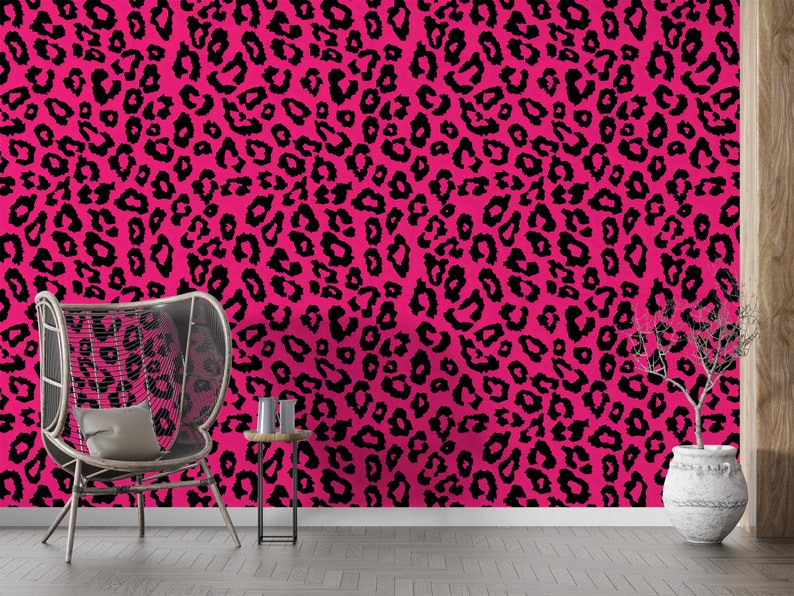 Vibrant Leopard Print Wallpaper, Hot Pink Wall Design, Trendy Accent ...