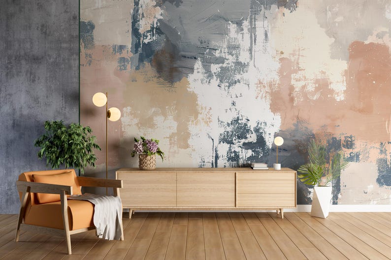 Vintage Oil Painting Wall Mural, Abstract Muted Tones Peel and Stick ...