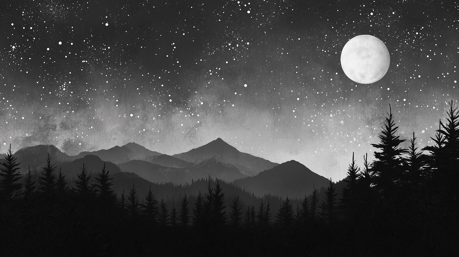 Night Sky and Stars Mural, Moon and Mountains Wallpaper, Starry Sky ...