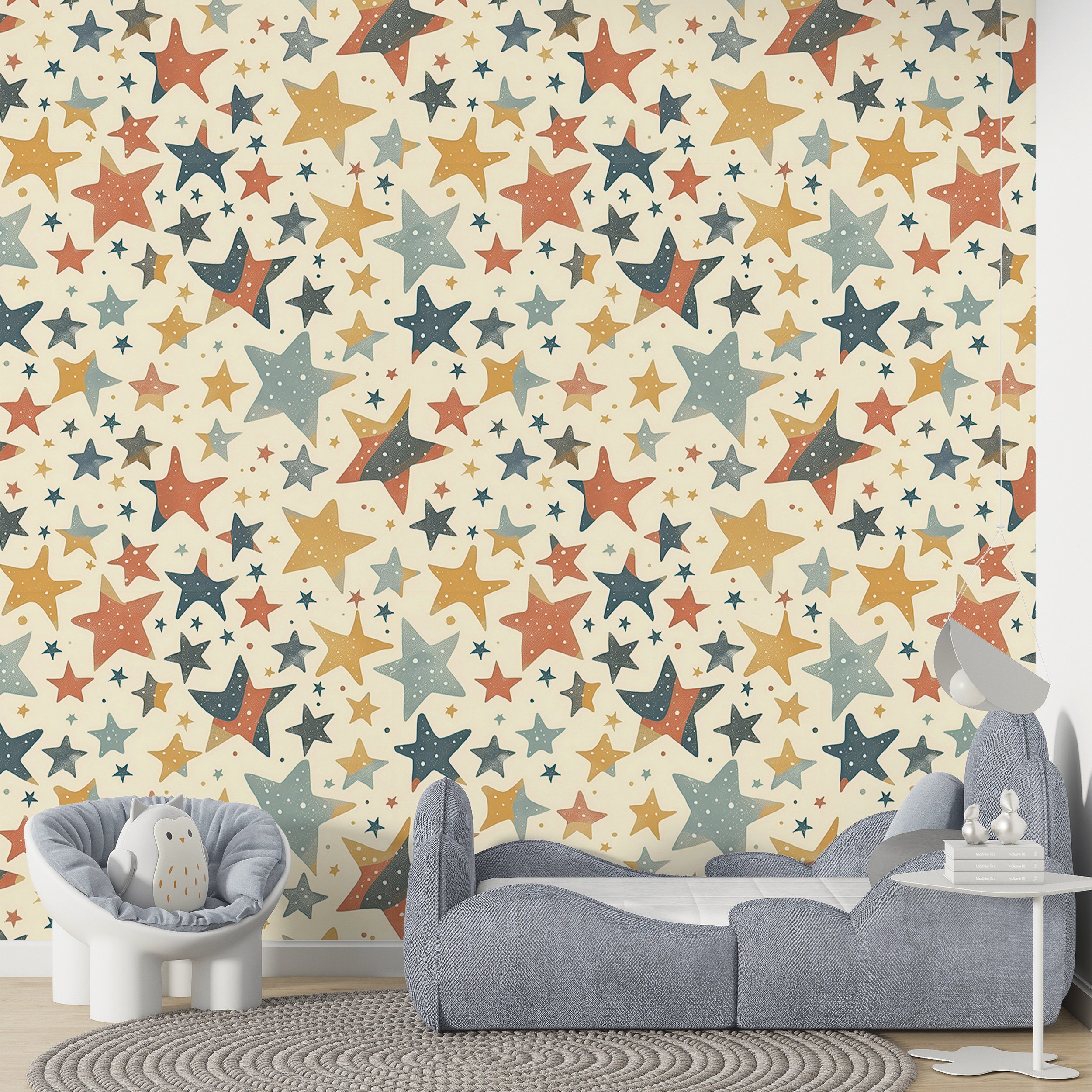 Small and Large Stars Wallpaper, Multicolor Kids Room Stars Wall Decor ...