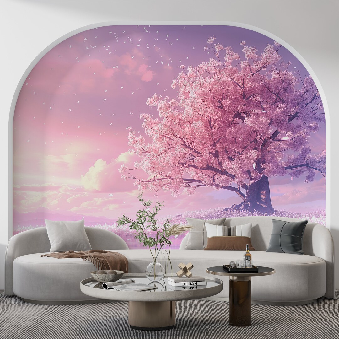 Delicate Cherry Blossom Tree Wall Mural, Sakura in Bloom Peel and Stick ...