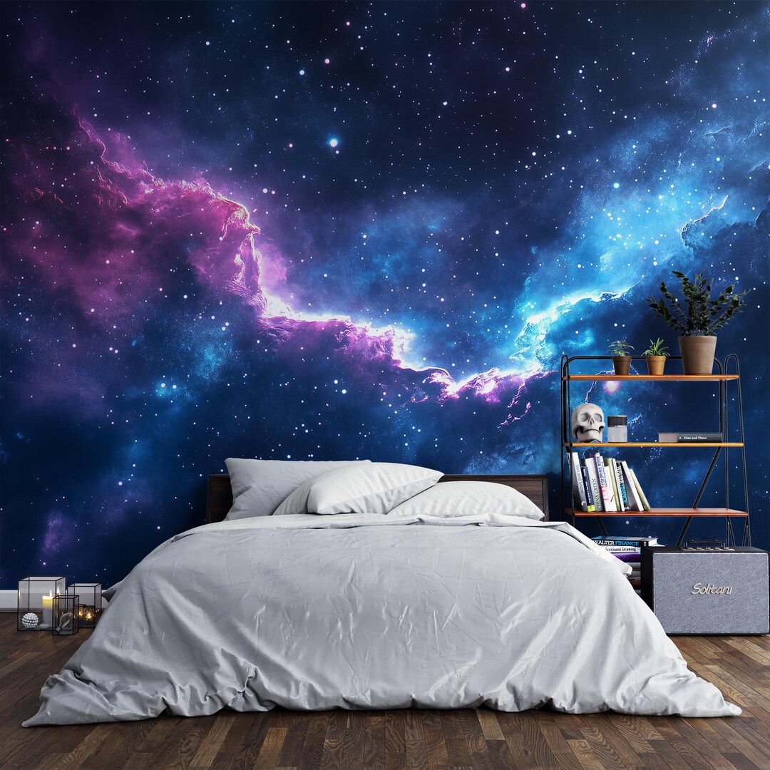Breath-taking Space Wall Mural, Blue and Purple Cosmic Peel and Stick ...