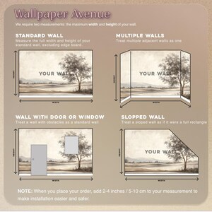Vintage Tree Landscape Mural, Neutral Tones Peel and Stick, Rustic ...