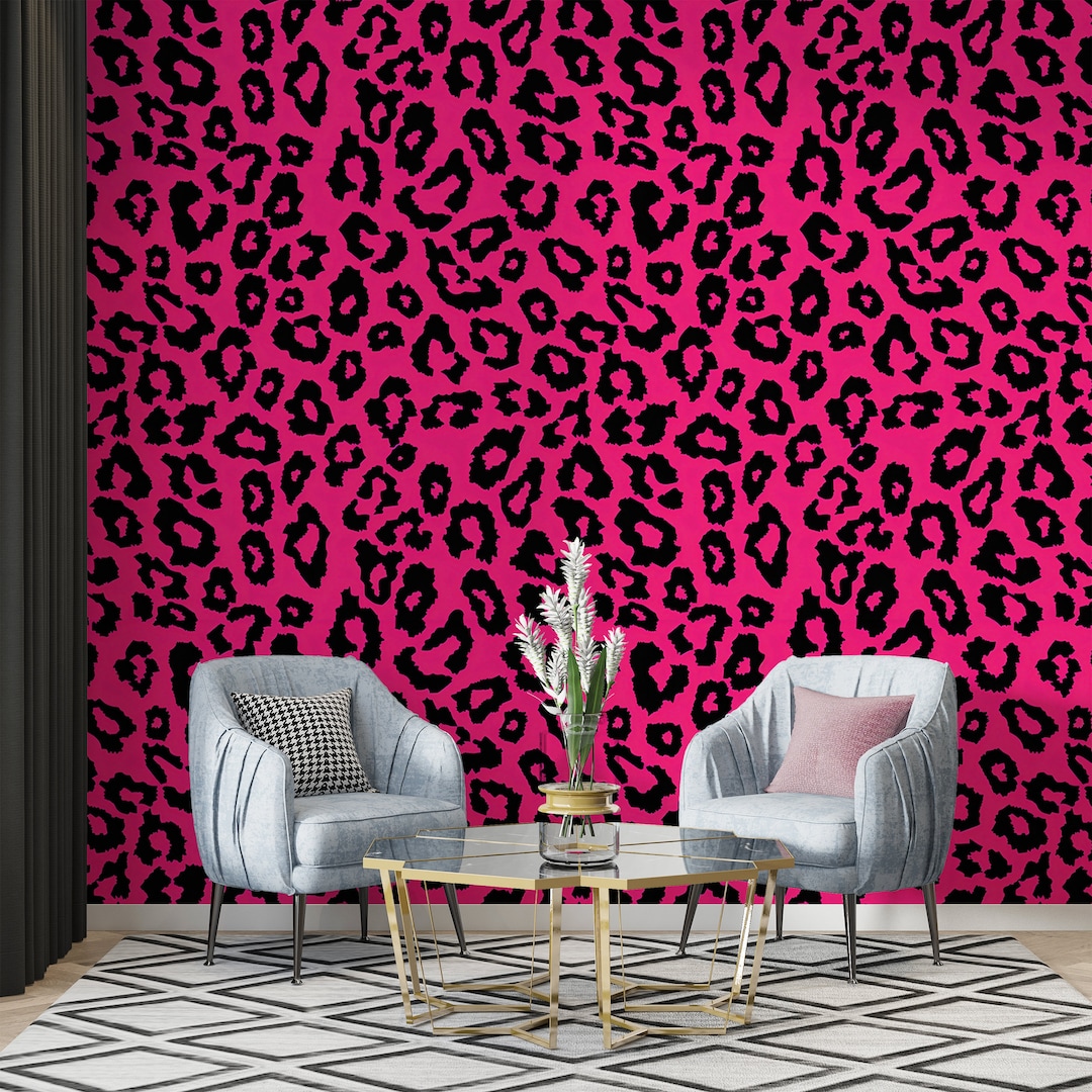 Vibrant Leopard Print Wallpaper, Hot Pink Wall Design, Trendy Accent ...