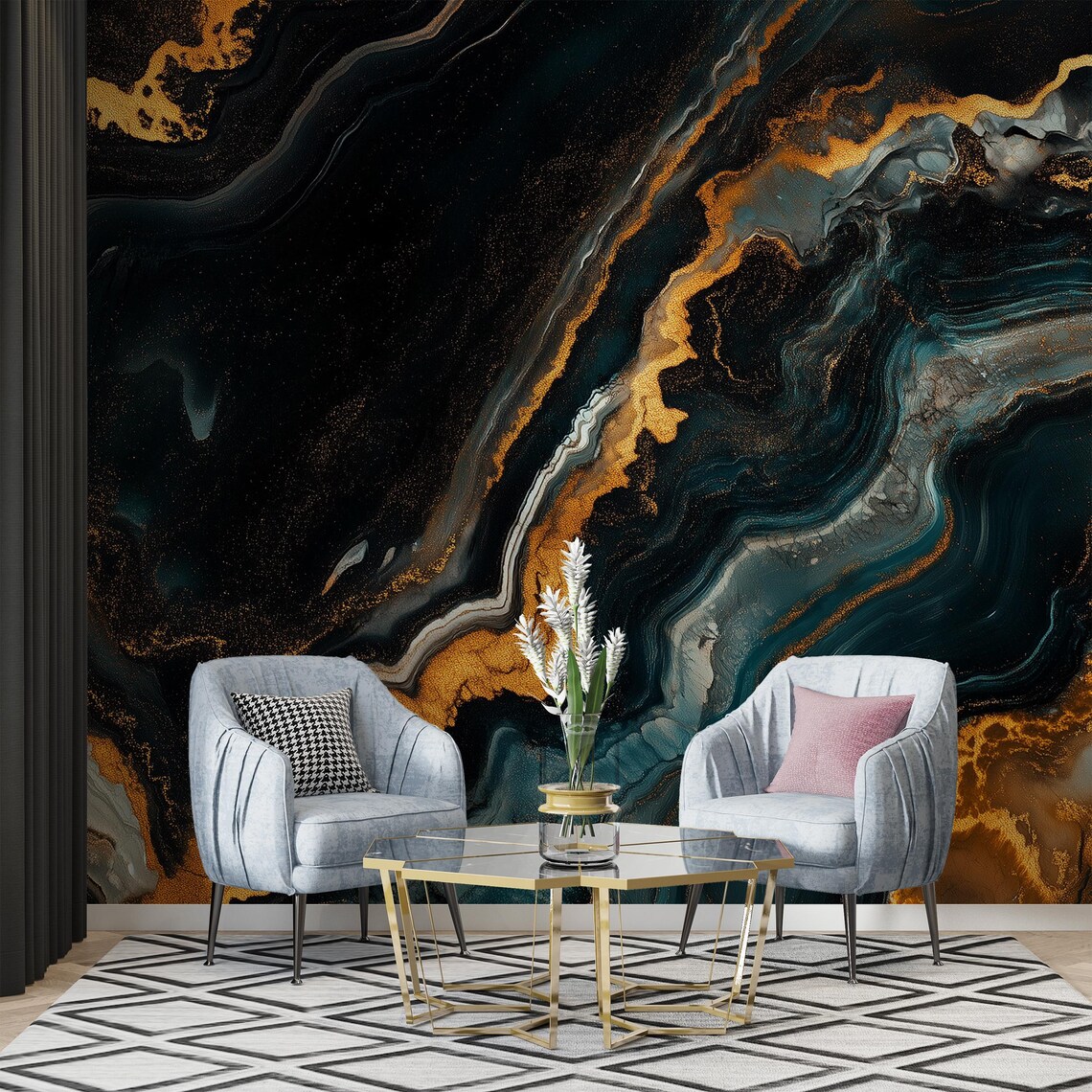 Elegant Marble Mural, Gray and Teal Peel and Stick, Sophisticated ...