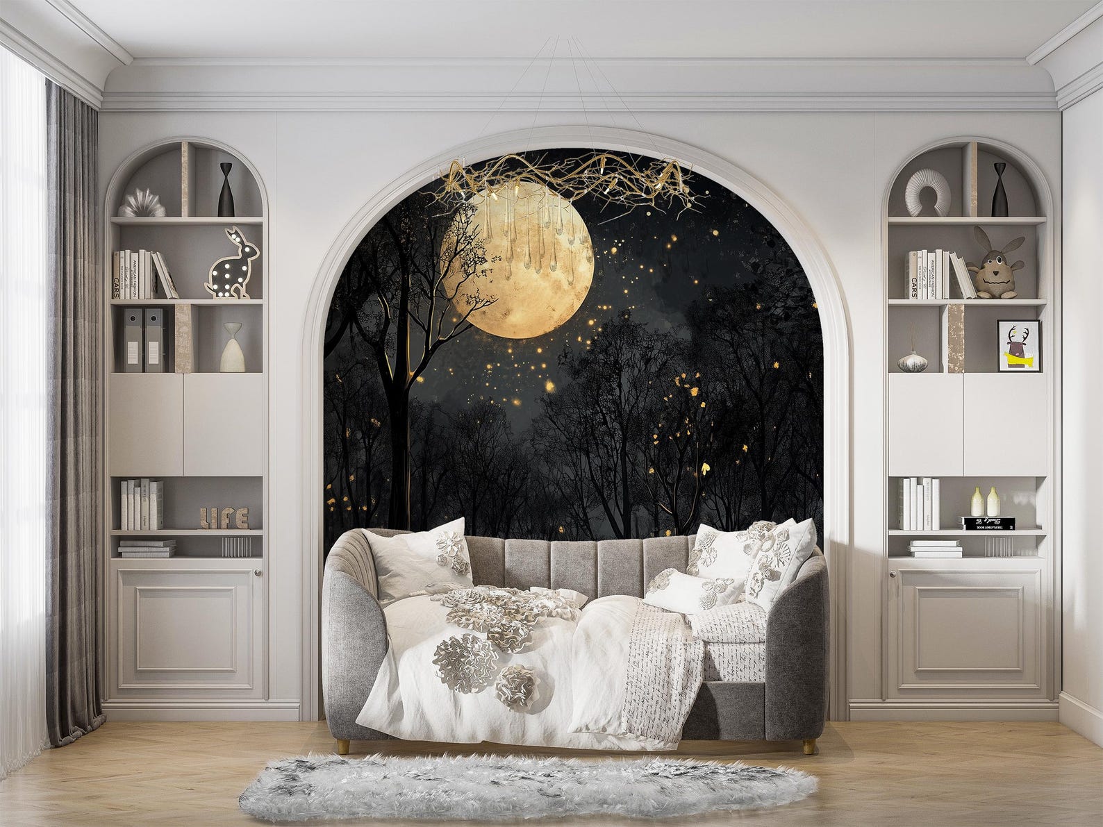 Enchanting Night Forest Mural, Moon and Starry Sky Peel and Stick, Dark ...