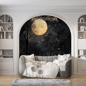 Enchanting Night Forest Mural, Moon and Starry Sky Peel and Stick, Dark ...