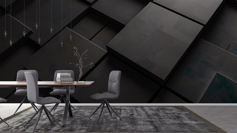 Abstract Black Blocks Wall Mural, Modern Office Design, Minimalistic ...