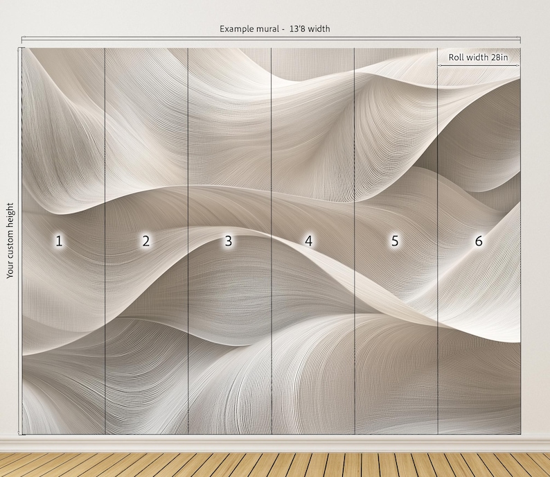 Beige Waves Mural, Elegant Fluid Pattern, Peel and Stick, Abstract ...