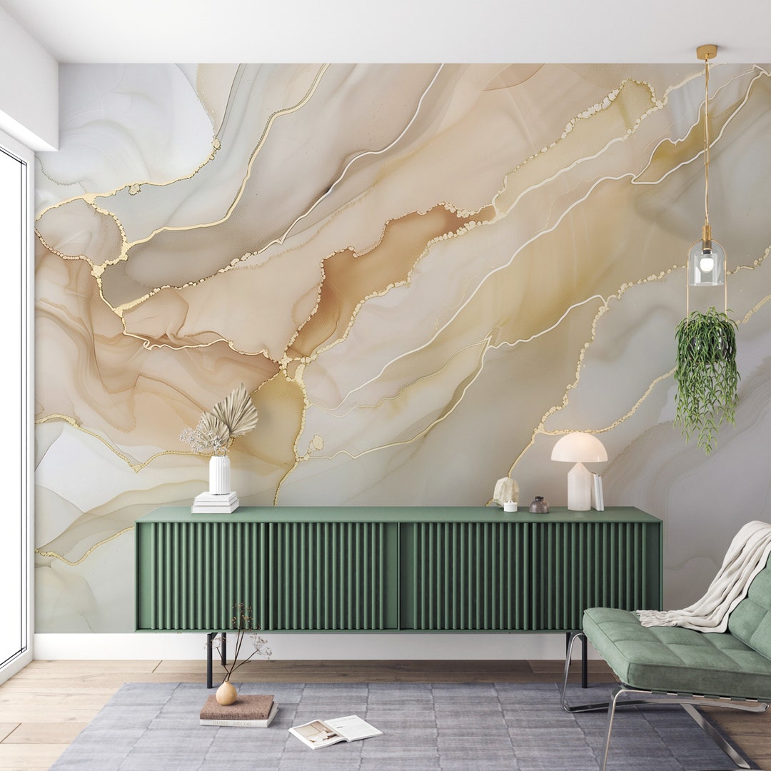 Beige and Grey Alcohol Ink Wall Mural, Peel and Stick Abstract Accent ...
