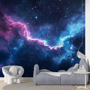 Breath-taking Space Wall Mural, Blue and Purple Cosmic Peel and Stick ...