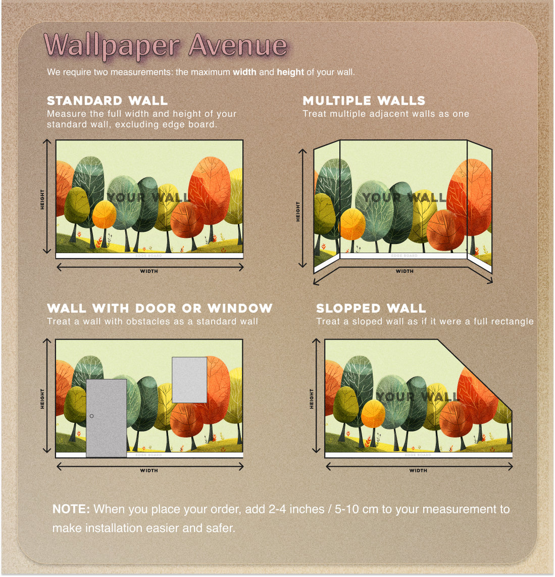 Colorful Trees Wall Mural, Watercolor Cartoon Style Forest Wallpaper ...