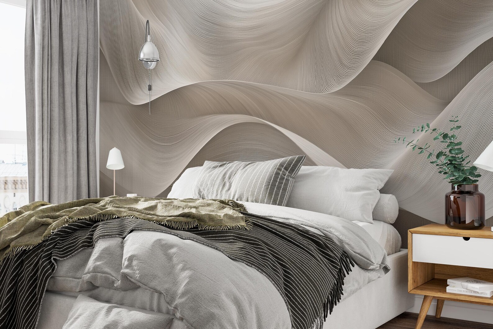 Beige Waves Mural, Elegant Fluid Pattern, Peel and Stick, Abstract ...