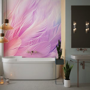 Soft Pastel Color Feather Mural, Serene Peel and Stick Colorful ...