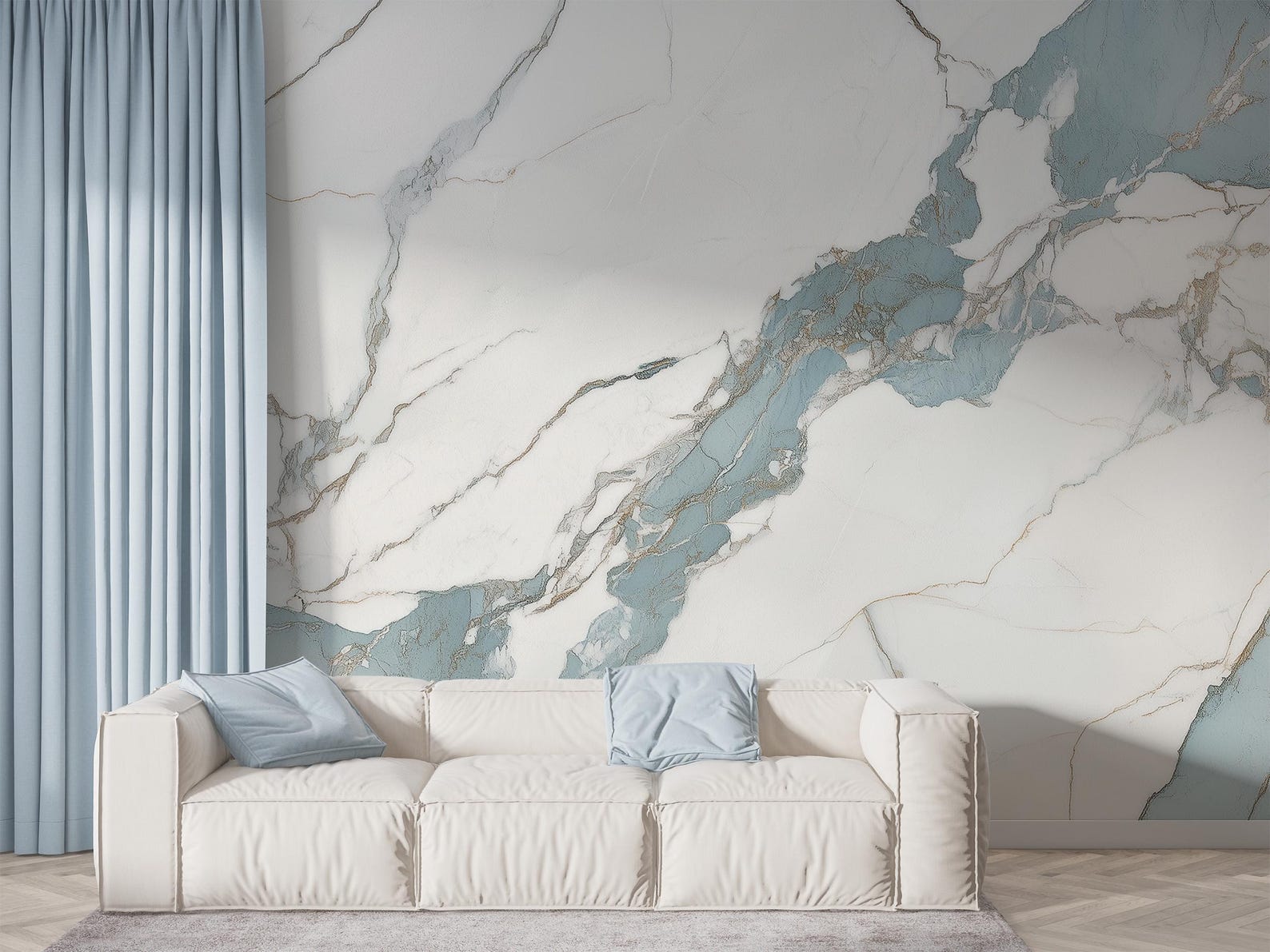Modern Marble-like Mural, Natural Stone Look, Timeless White and Blue ...