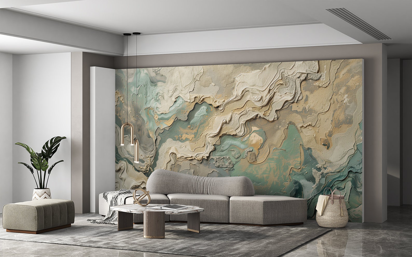 Textured Earthy Wall Mural, Abstract Beige and Green Art, Subtle Muted ...