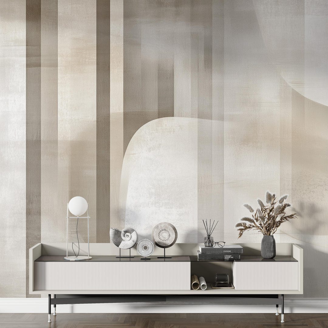 Minimalist Abstract Mural, Neutral Beige Peel and Stick, Modern ...