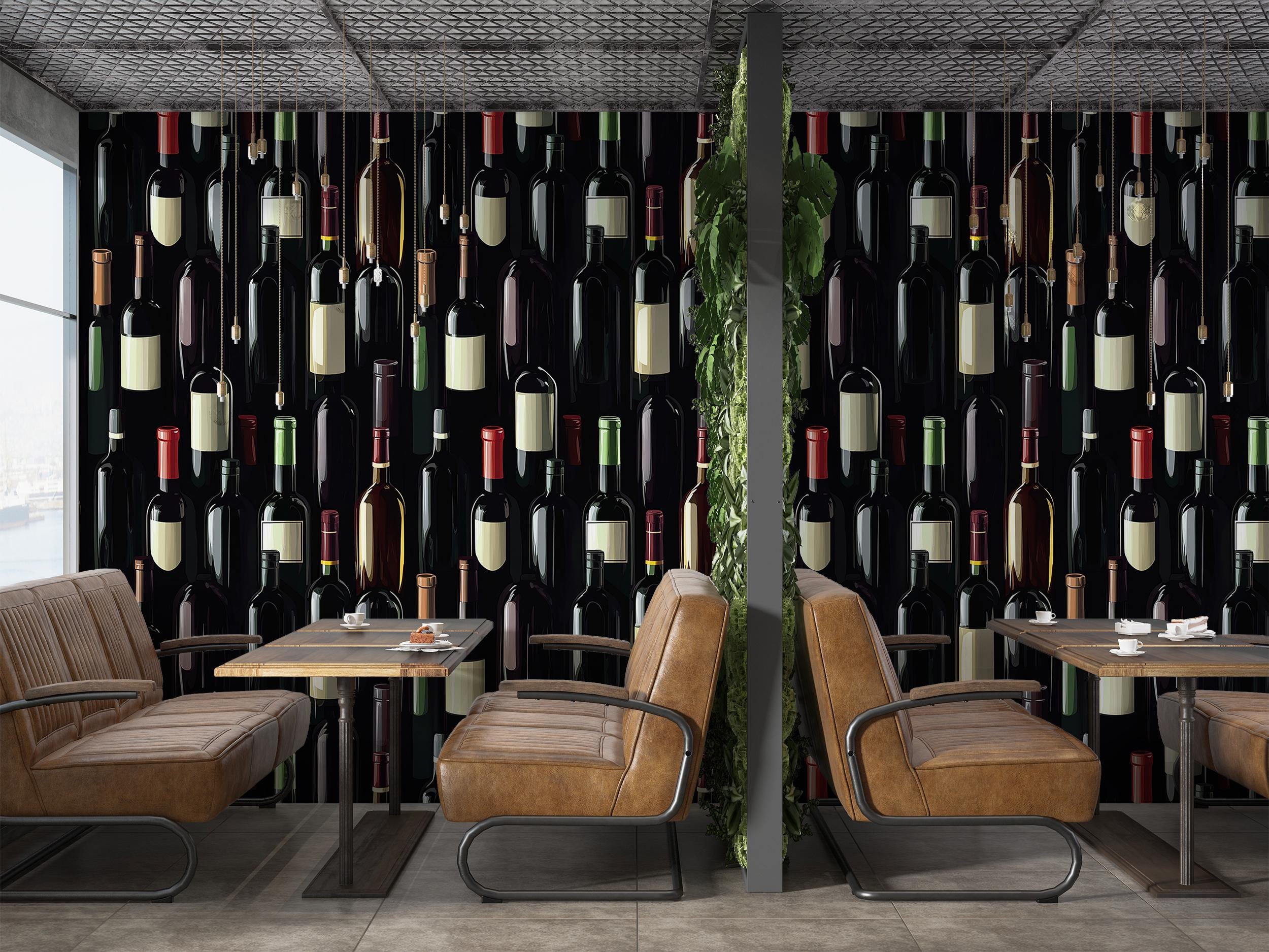Elegant Wine Bottles Wallpaper, Modern Minimalistic Peel and Stick ...