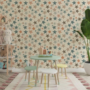 Boho Stars Wallpaper, Colorful Starry Wallpaper, Peel and Stick Pastel ...