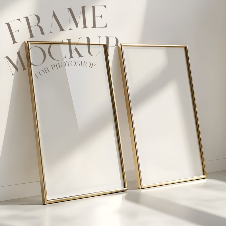 Two Gold Vertical Frames Leaning Mockup, Din A Vertical Gold Frames ...